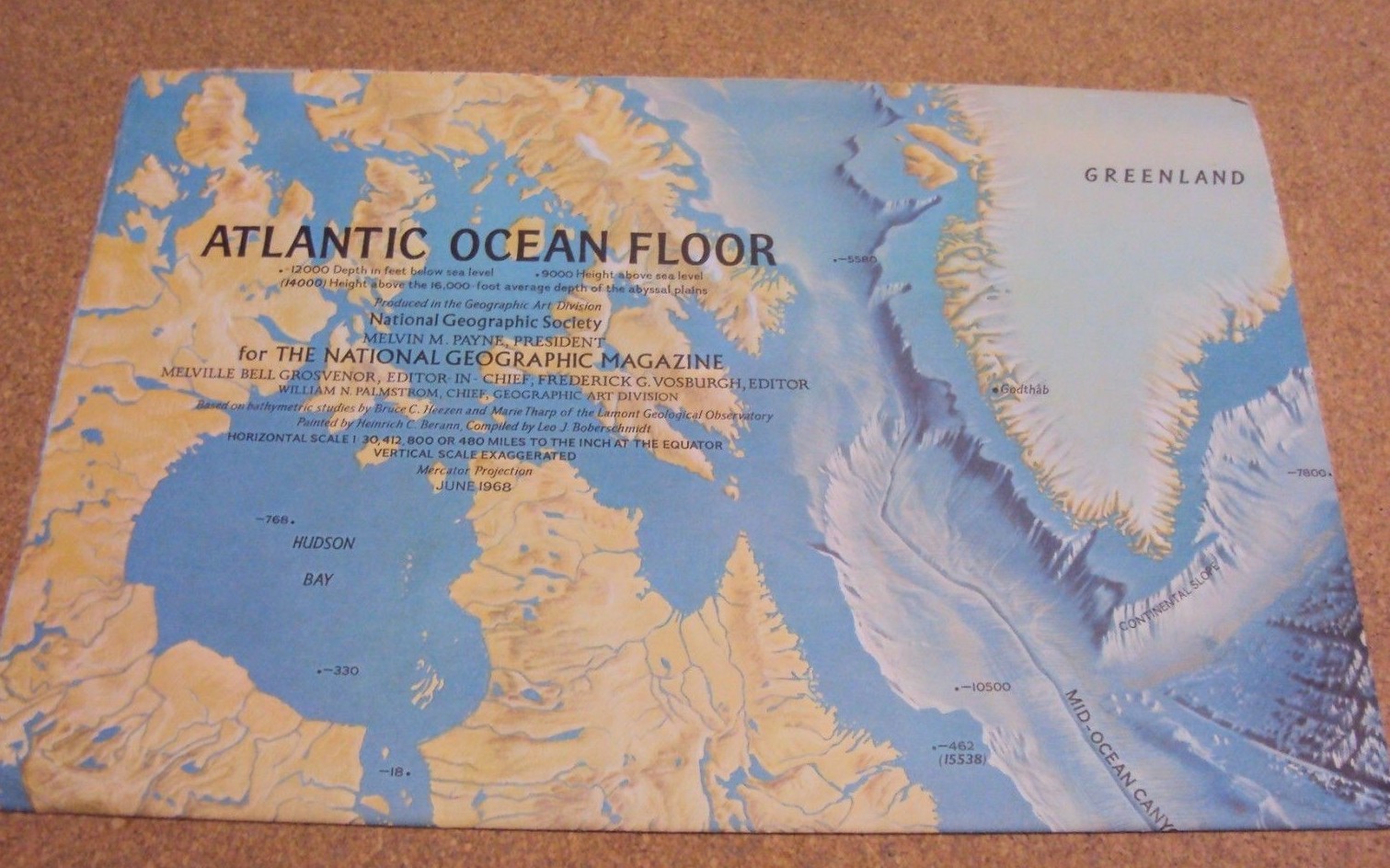 Vintage National Geographic June 1968 Map Poster Atlantic Ocean Floor ...