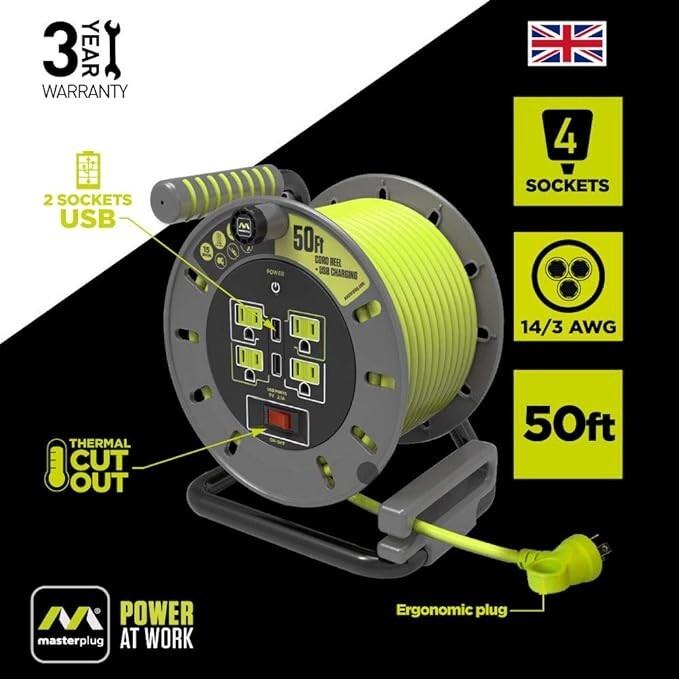 Masterplug Extension Cord Reel (50 ft.) with Wall Mount FREE FAST ...