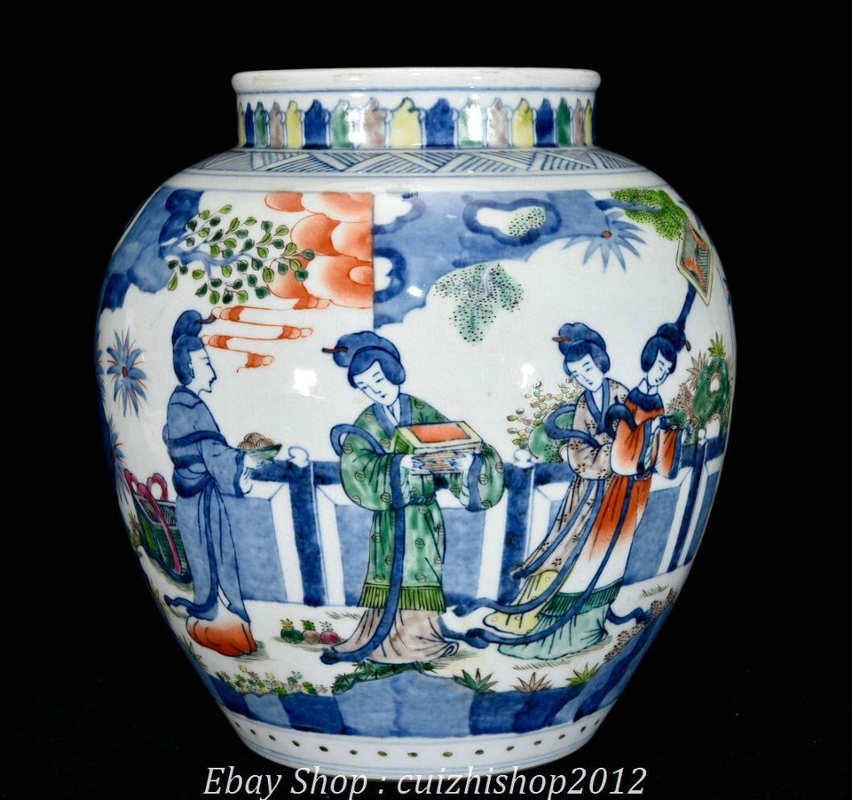 10.4''Old Qing Dynasty Doucai Porcelain People Person Human Crock Pot ...