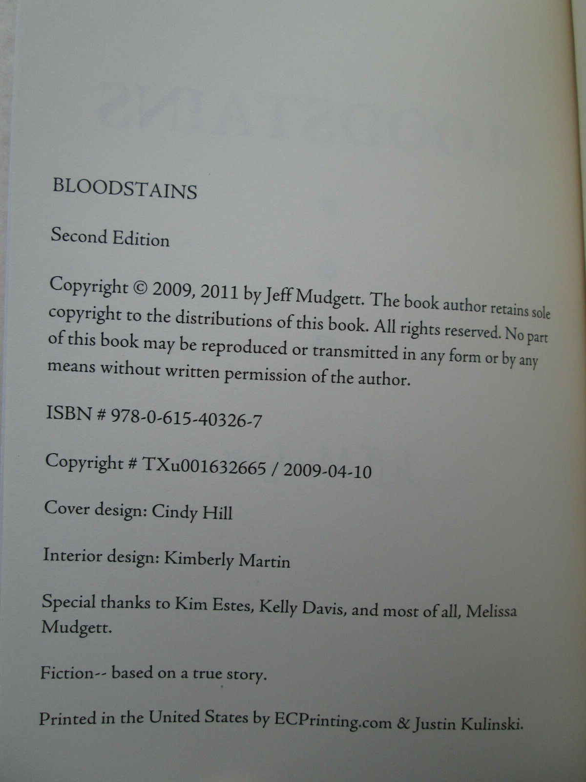 BLOODSTAINS by Jeff Mudgett BASED ON A TRUE STORY 2011 Paperback H. H ...