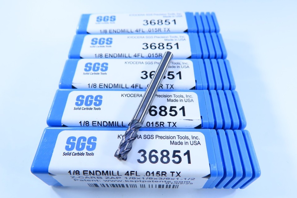 LOT ( 5 ) NEW 1/8" SGS KYOCERA 36851 4FL .015R TX Z-CARB SOLID CARBIDE ...