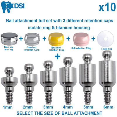 10x Dental Implant Ball Attachment Set 3 Silicone Caps Isolate Ring ...