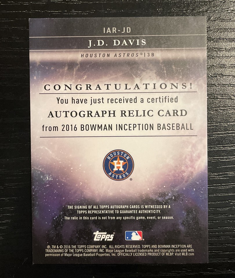 2016 JD Davis Inception Baseball RC Patch Autograph IAR-JD Oakland A’s ...