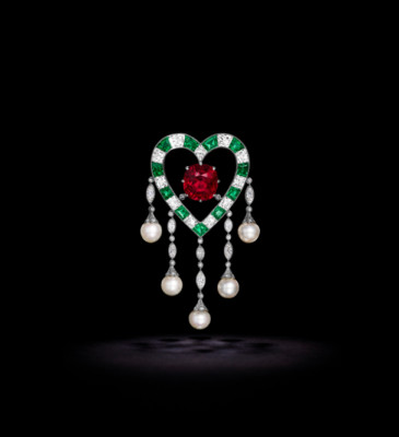 Five Drops Pearls, Red Ruby, Green Emeralds & Lab-Created Diamonds ...