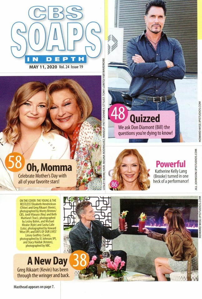 CBS Soaps In Depth Magazine May 11 2020 Greg Rikaart Elizabeth ...