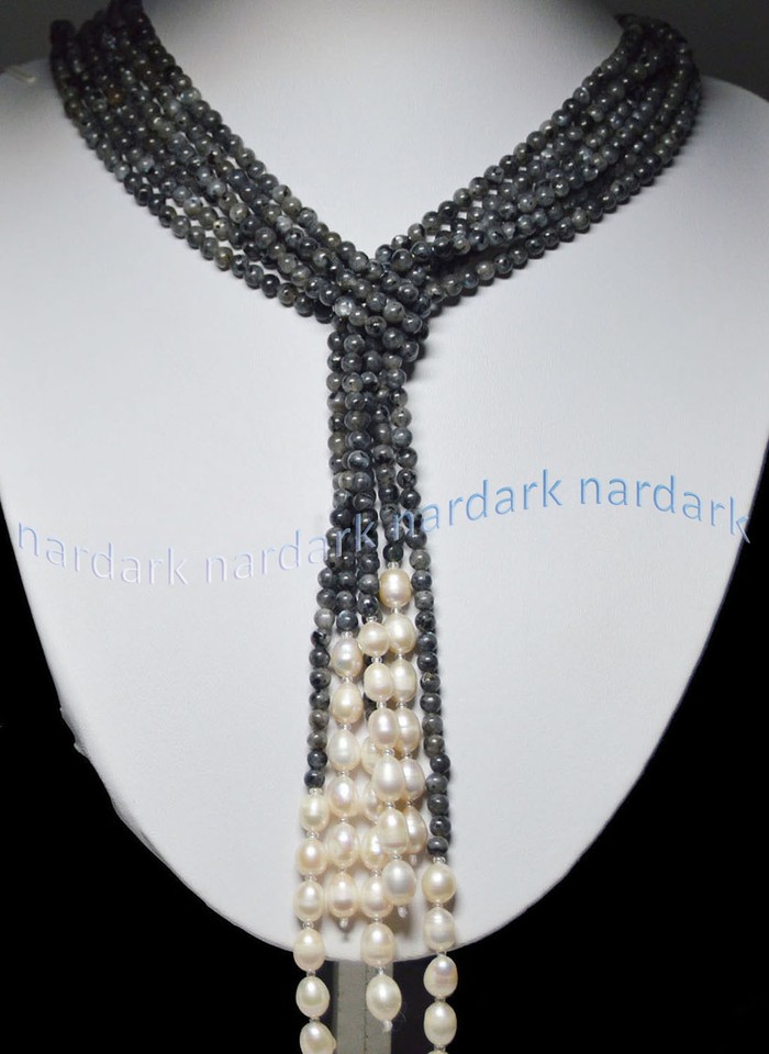 3 Strands Natural 4mm Gemstone Round Beads 7-8mm White Pearl Scarf ...