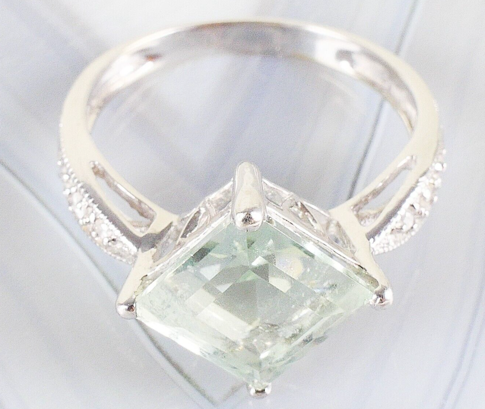 14K White Gold 2.5 CT Square Cut Aquamarine Diamond Accent Ring Size 7 2.68g | eBay