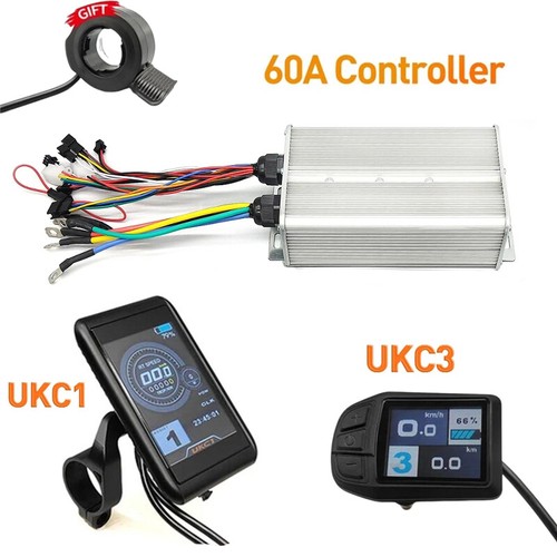 E-bike 60A 48V-72V Dual-mode Sine Wave Controller +Color Display+Thumb ...