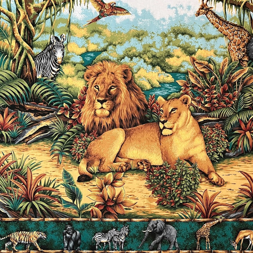 Lion, Lioness, and Safari Animals Fabric PANEL by Springs 35"L x 44"W ...