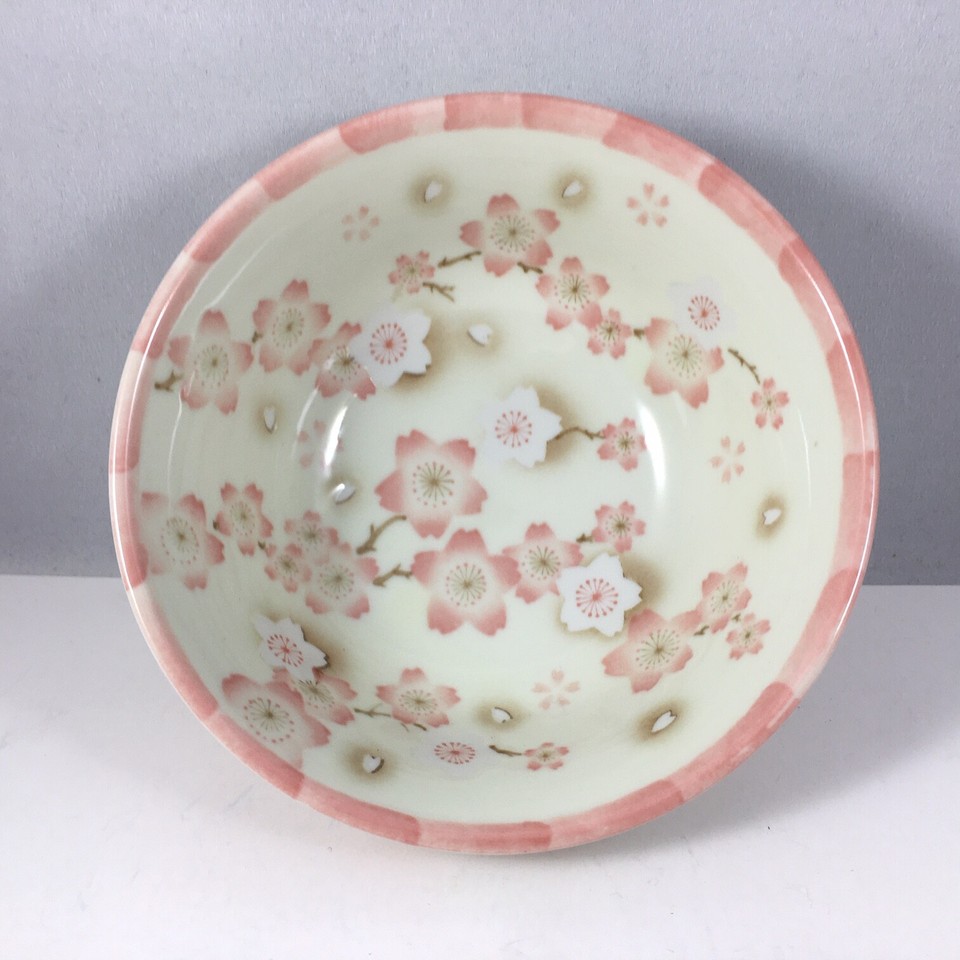 Japanese Rice Soup Bowl 5.25"D Porcelain Pink Hana Kotoba Flower Made ...