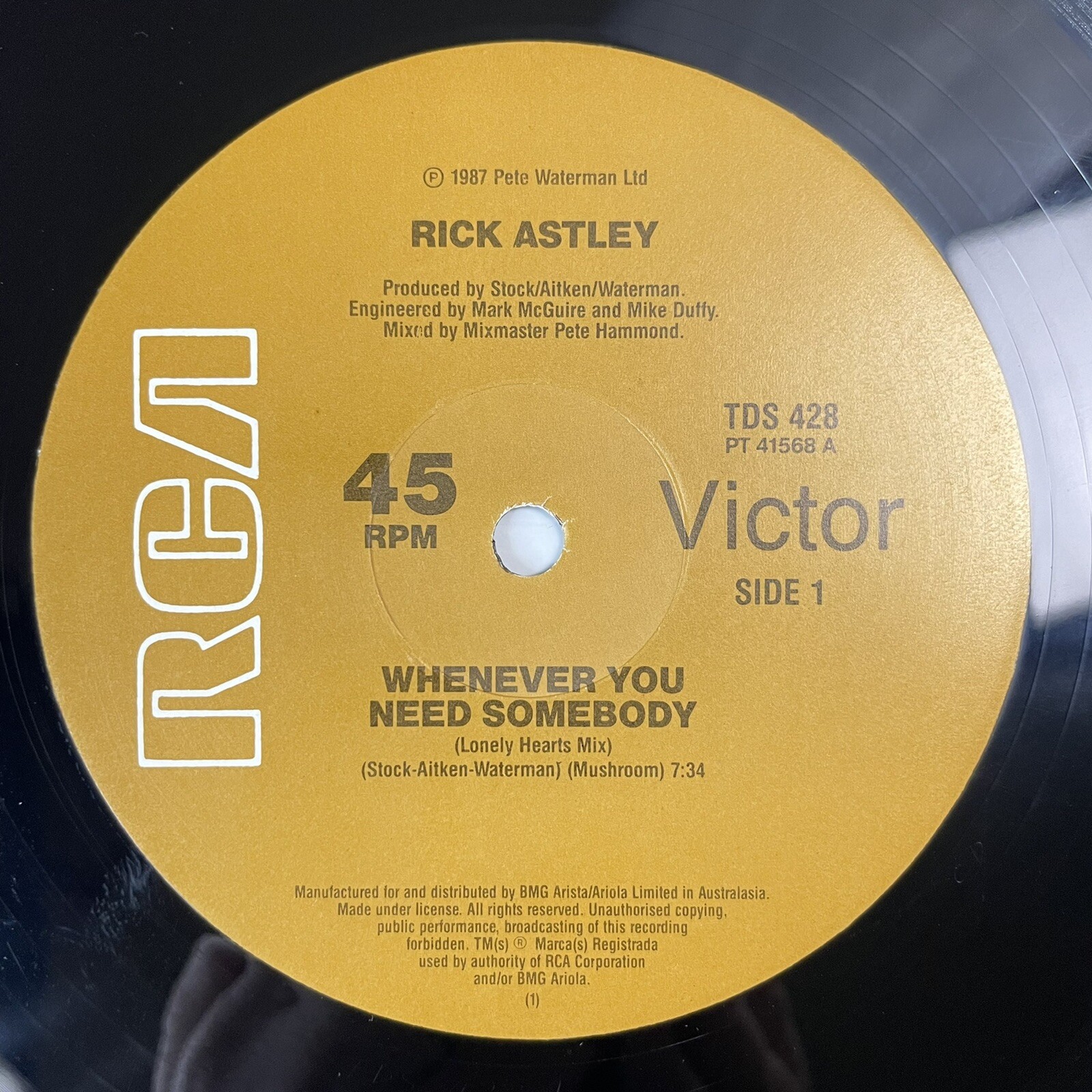 Rick Astley Whenever You Need Somebody Vinyl Record 12” 45 RPM Maxi ...