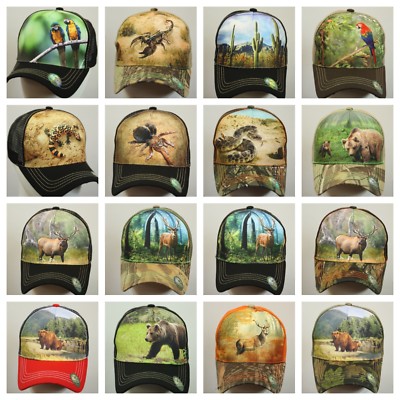 Nature Based Cap Real Life Photos of Animals Wildlife Bear Mesh Trucker ...