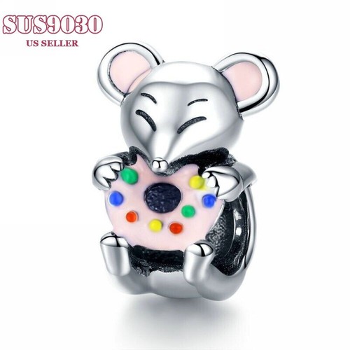 2024 New 925 Sterling Silver Little Mouse & Doughnut Animal Rodent Pet ...
