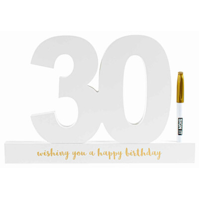 30th White Signature Block Gold Foil Novelty Birthday Message Party ...