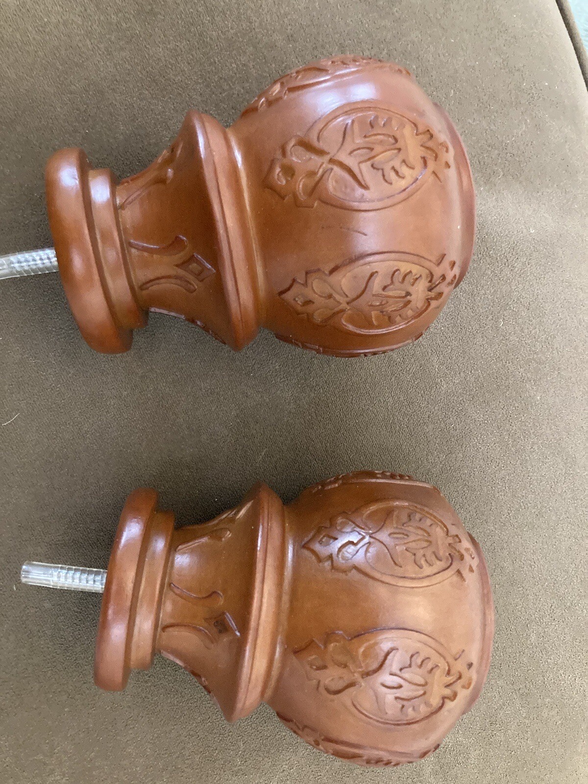 PAIR of Kirsch 2” Lacey Walnut Finials | eBay
