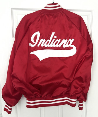 VTG 80s Indiana Hoosiers Satin Jacket XL Red White Snap Varsity Bomber ...