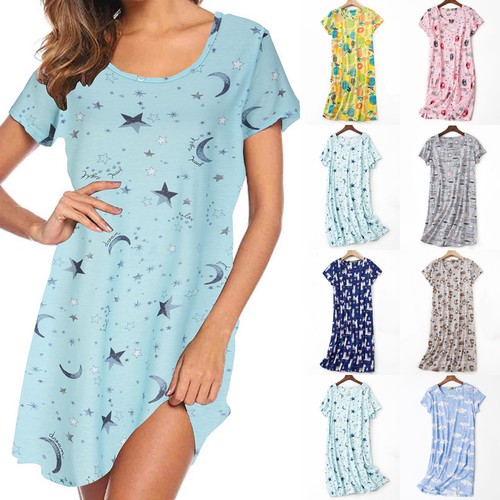 Ladies Nighties Short Sleeve Summer PRINT Night Dress Sleepwear Shirts ...