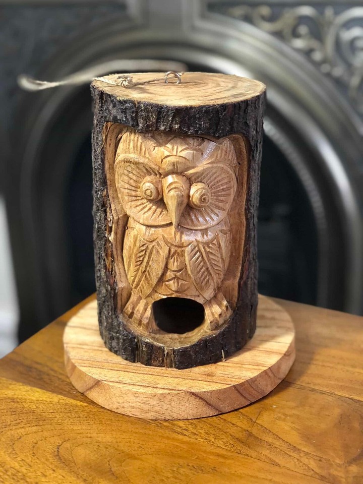 Wooden Carved Bird Box Nesting House Garden Bird Box Wood Carving | eBay UK