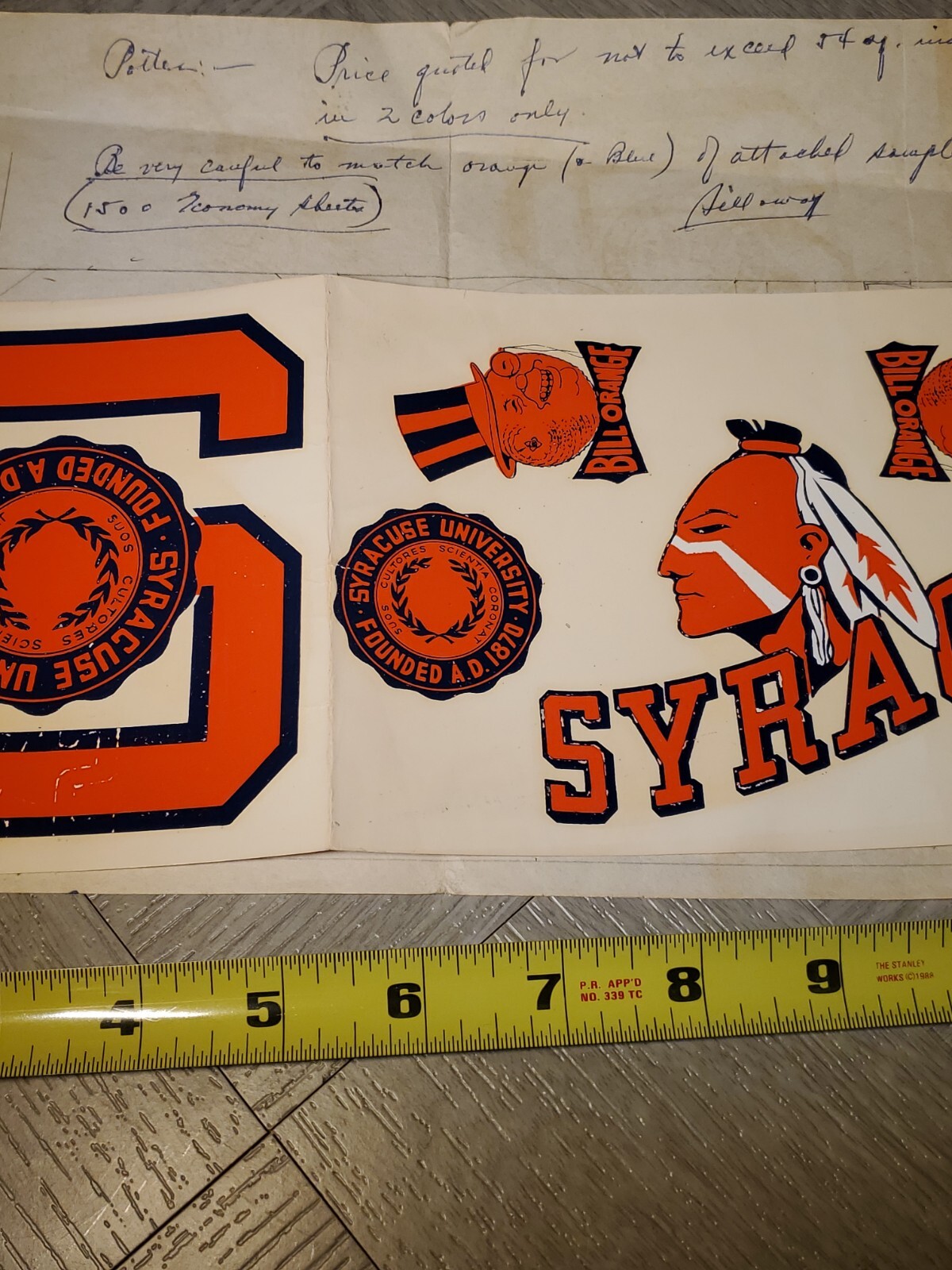 Vintage Syracuse University Decal Prototype Original Artwork Chicago ...