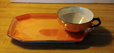 Vintage Orange Lusterware Porcelain Luncheon Plate & Teacup Set ...
