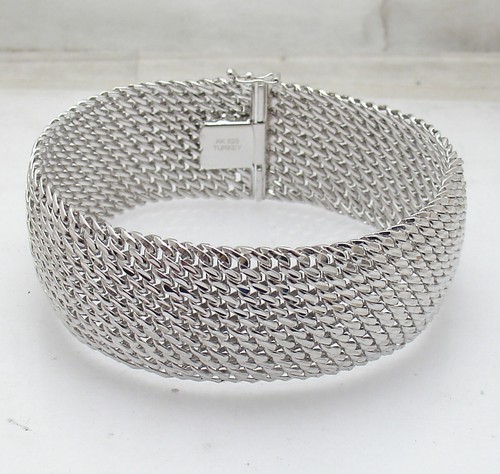 9" Diamond Cut Mesh Woven Chain Bracelet Anti-tarnish Real 925 Sterling ...