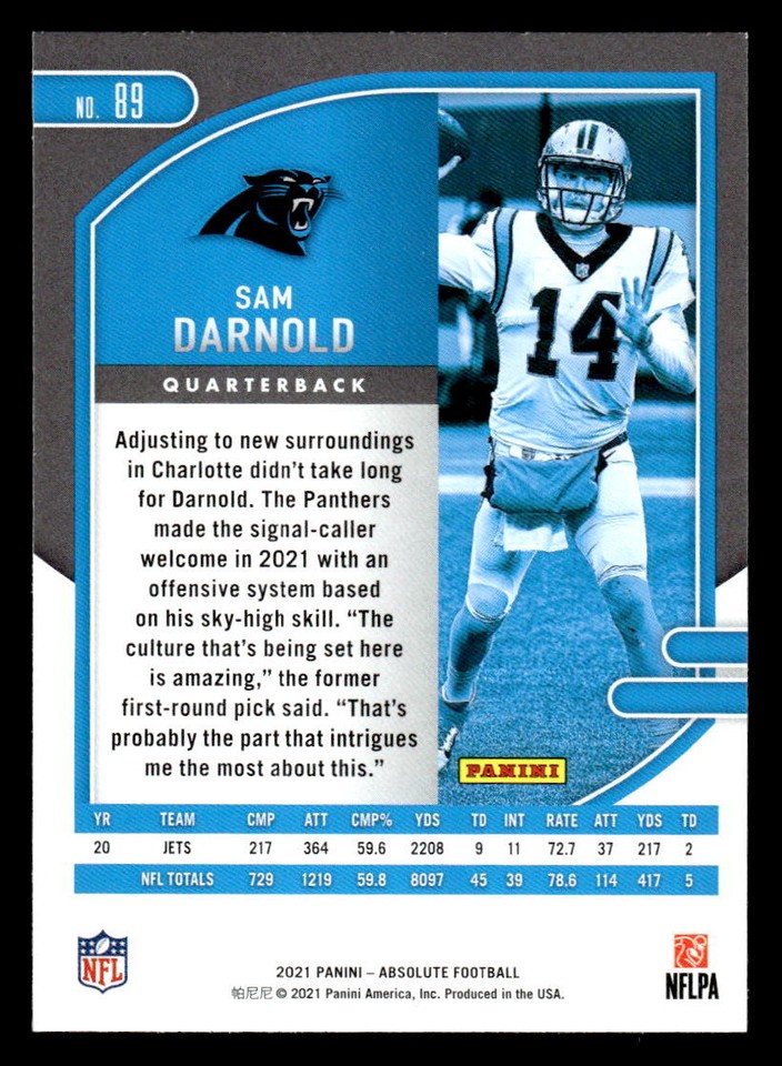 Sam Darnold 2021 Panini Absolute #89 Carolina Panthers | eBay