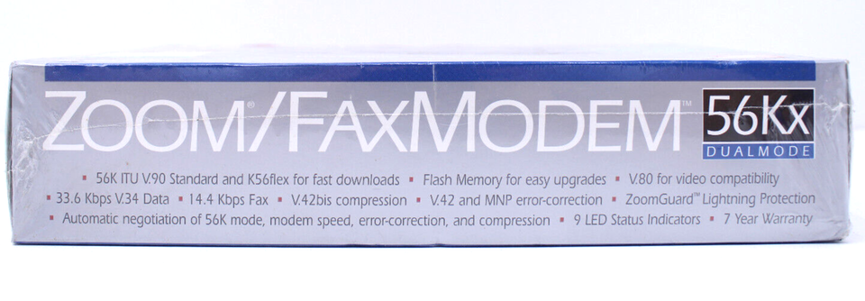 NIB Zoom Fax Modem 56K Dual Standard V.90 and K56flex External Faxmodem ...