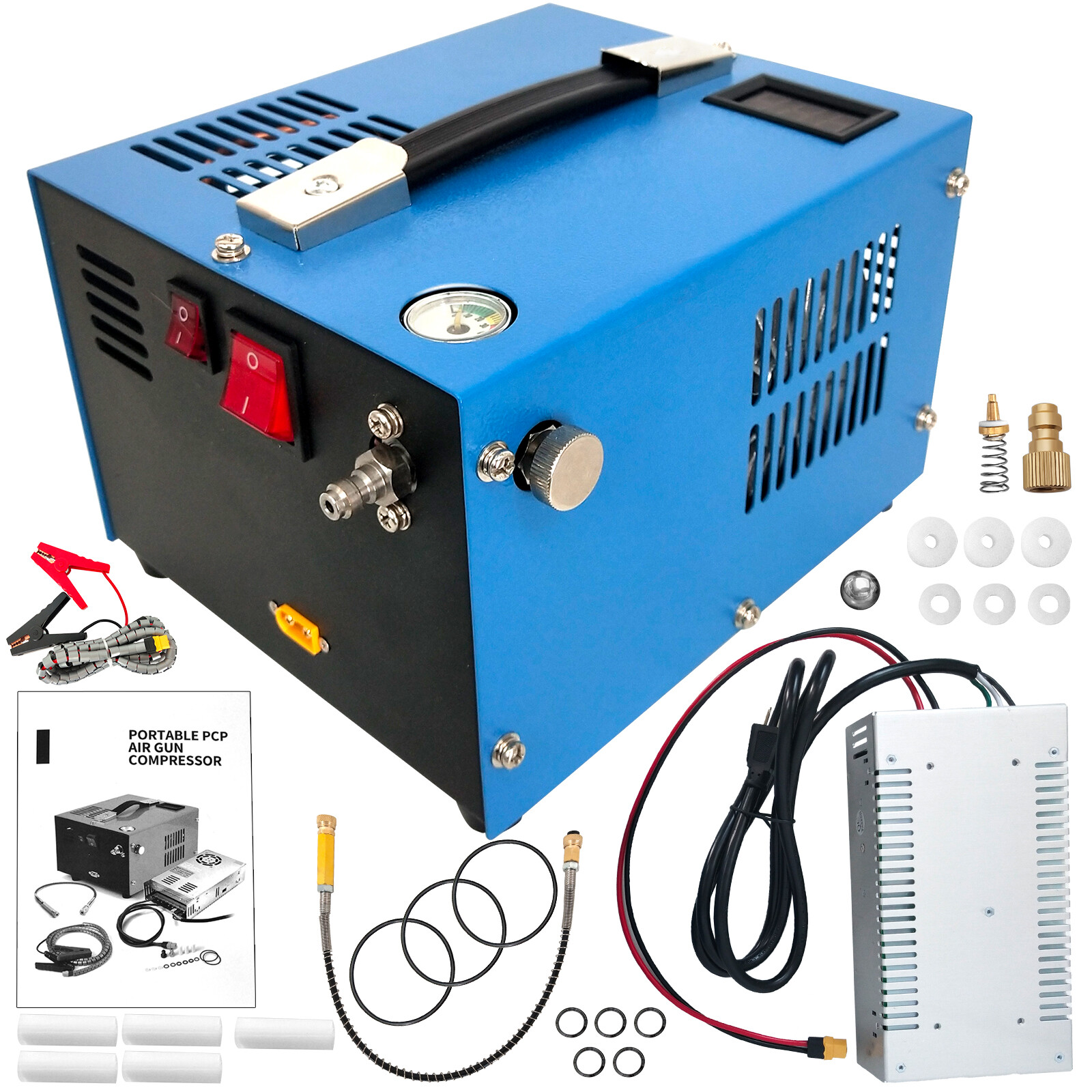 12V/110V PCP Air Compressor 30Mpa/4500Psi Manual-Stop w/Built-in Fan ...