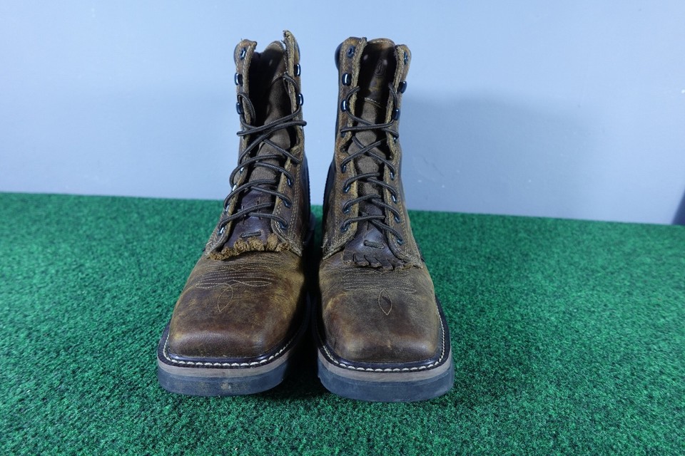 JUSTIN Original Work Boots STEEL TOE WK682 Leather Lace Up 8" Mens - sz ...