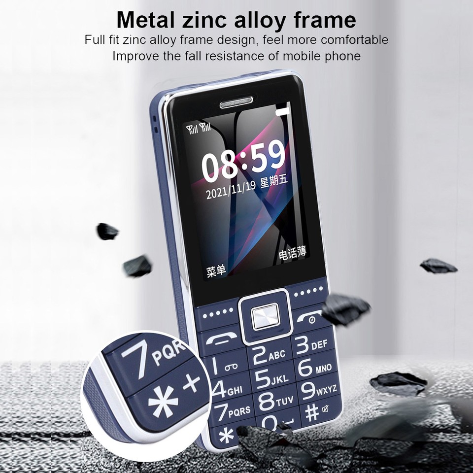||Blue Big Button Cell Phone 2.4in Screen GSM Network 3 Card Slot Video ...
