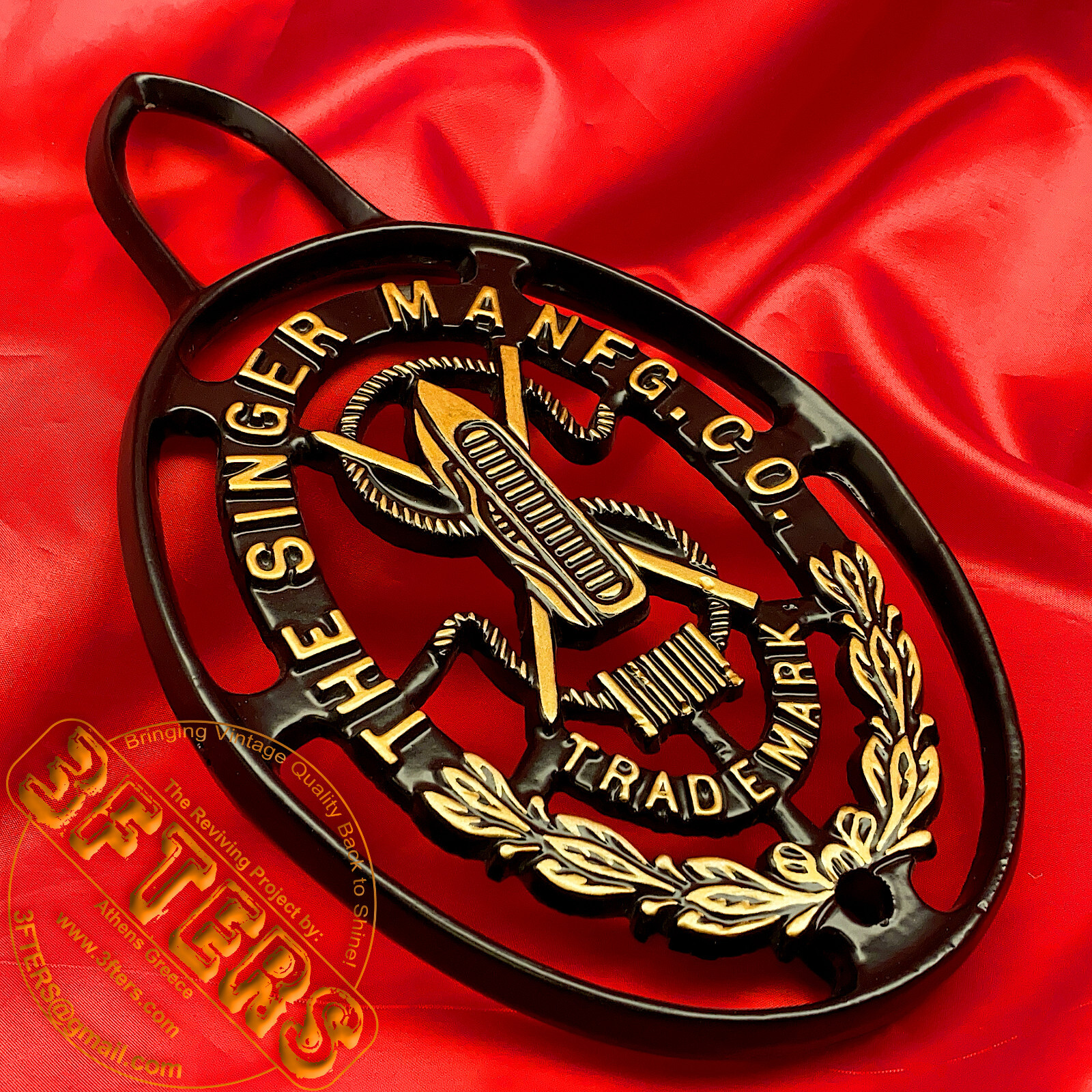 SINGER Ornamental Logo Badge Emblem Sewing Machine Treadle Table Cast ...