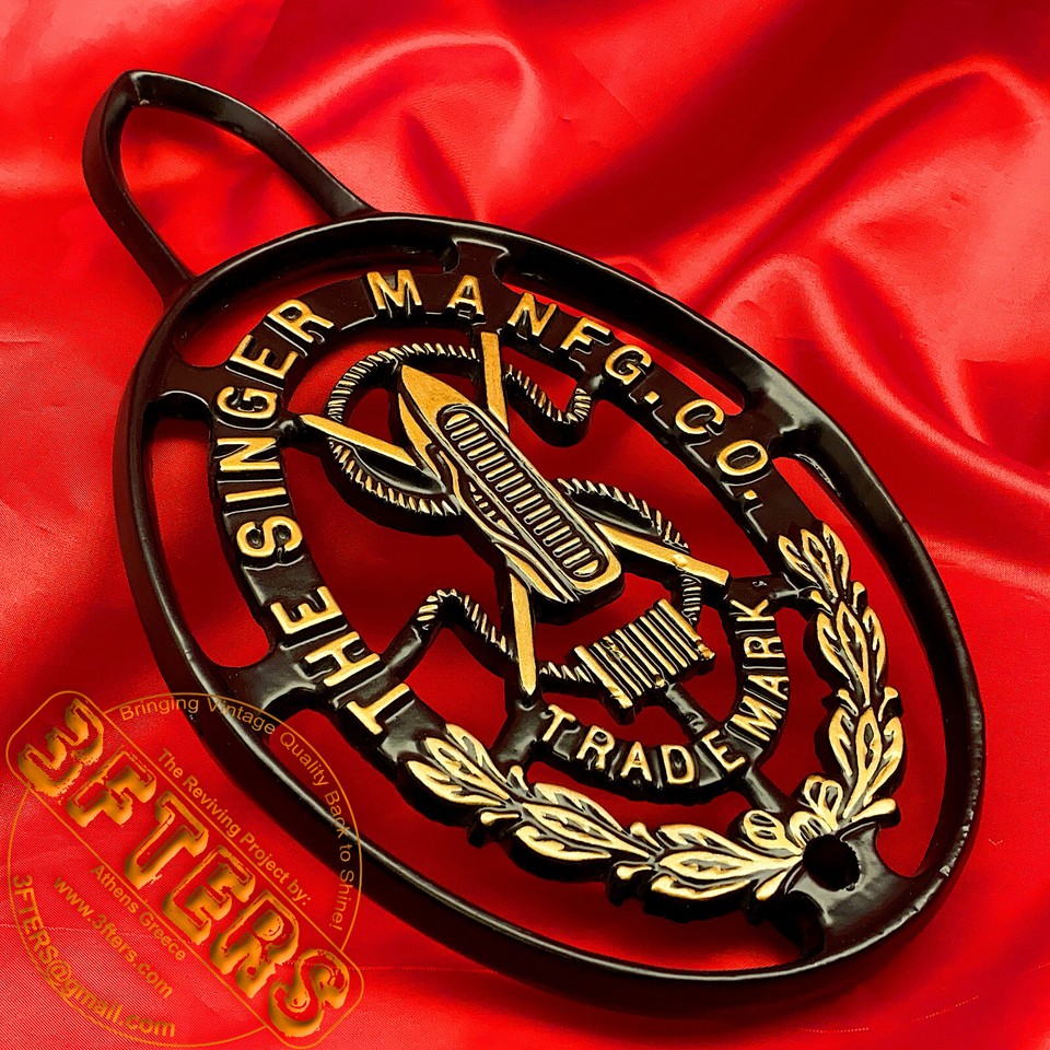 SINGER Ornamental Logo Badge Emblem Sewing Machine Treadle Table Cast ...