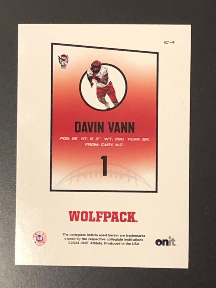 2024 ONIT NC State Wolfpack #IC-4 Davin Vann ICON Series Football Card | eBay