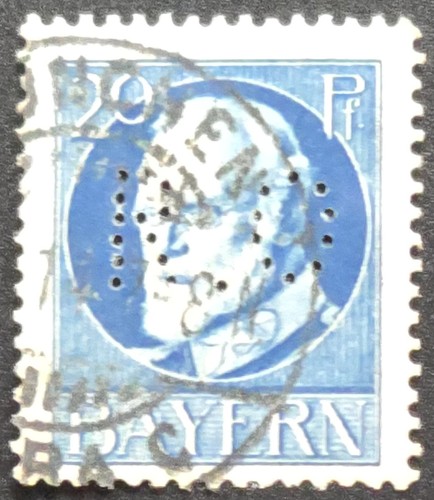 Bavaria - 1914 Scott 108 King Ludwig III 20 Pfennig Blue - "R.O" PERFIN ...