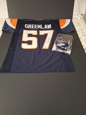 DRE GREENLAW DENVER BRONCOS SIGNED MINI HELMET/JERSEY CUSTOM BLUE ...