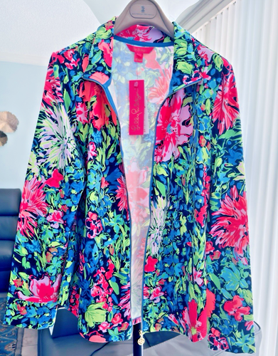 NWT LILLY PULITZER UPF 50+LEONA Zip Up Jacket Festive Fantasy Size ...