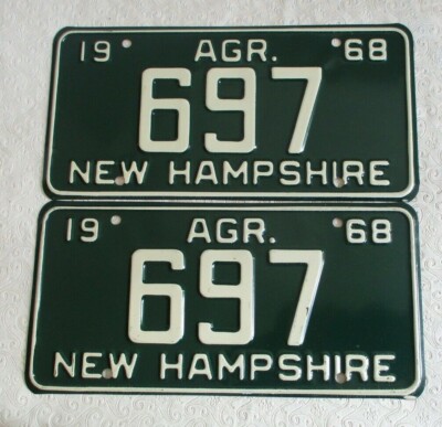 1968 New Hampshire Agricultural License Plate Tag 697 pair | eBay