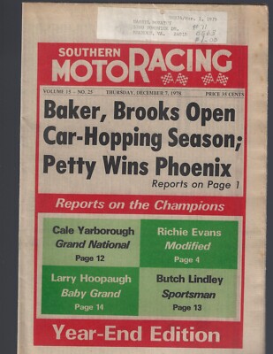 One Southern Motor Racing Newspaper; Thurs December 7, 1978; EXC; | eBay
