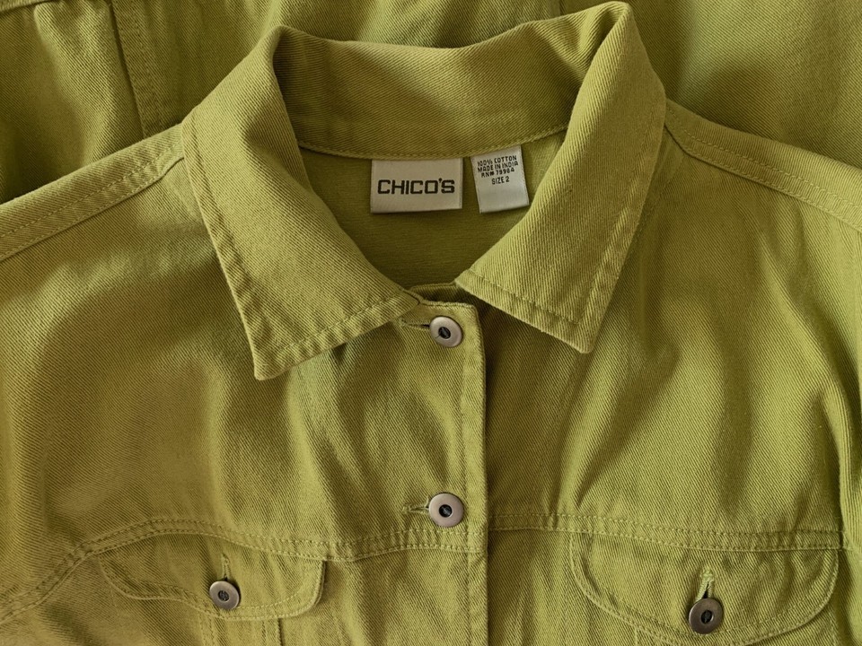 Chico's Lime Green DENIM SHIRT JACKET Chico's Size 2 Top L Womens | eBay