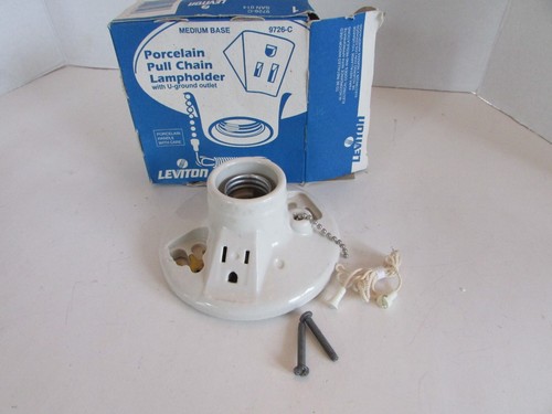 Leviton Porcelain Pull Chain Lampholder w/U Ground Outlet New in box ...