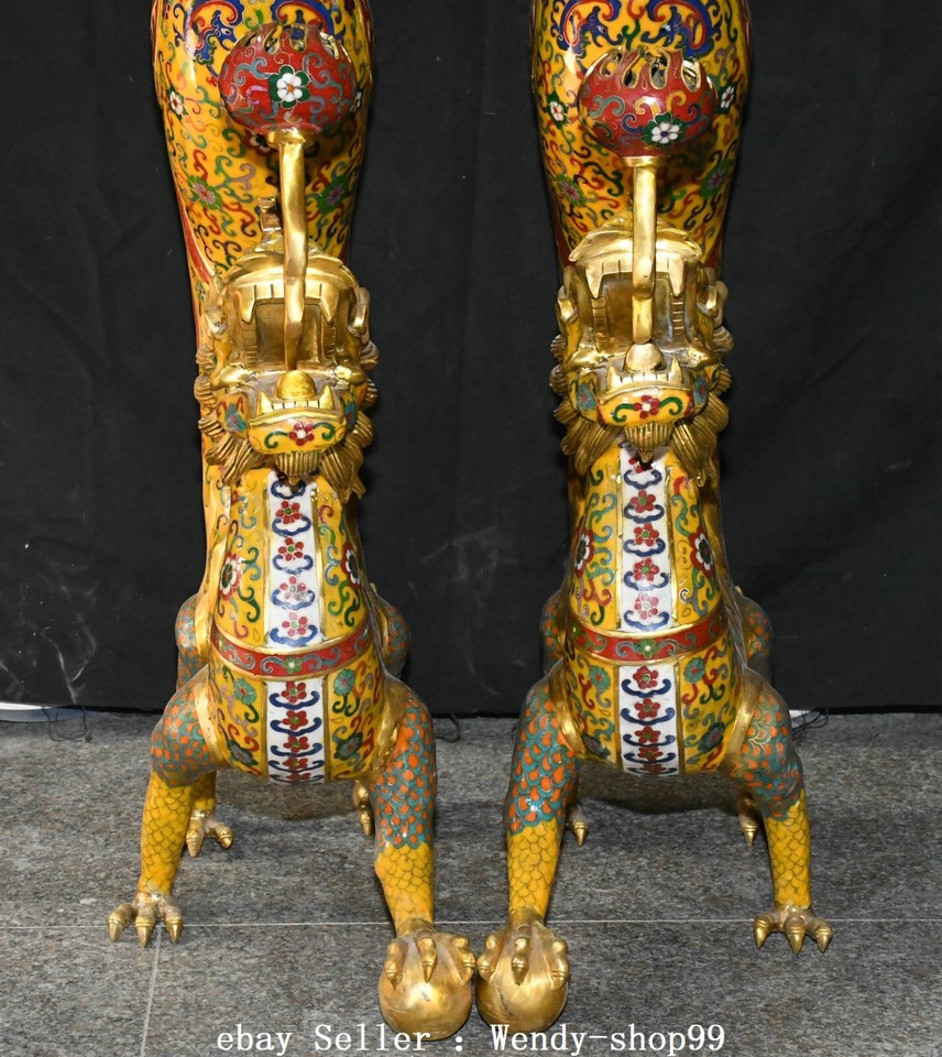 Old Cloisonne Enamel Copper Gilt Dragon Phoenix Candle Holder ...