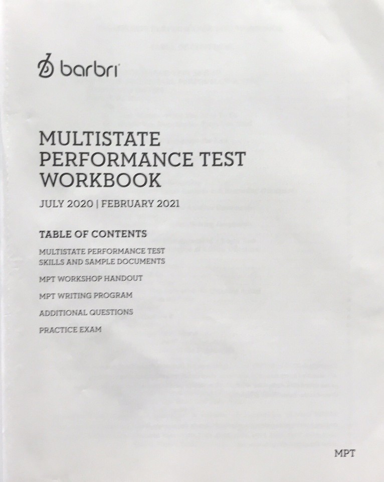 ️ **GOOD** 2020 ~ 2021 BARBRI MULTISTATE PERFORMANCE TEST BOOK ~ 😎 | eBay