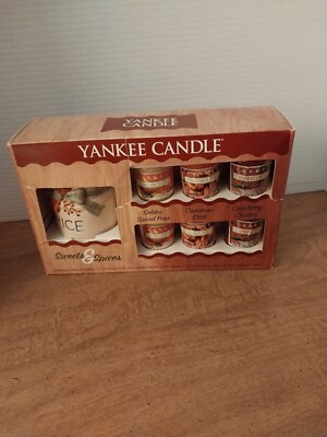 Yankee Candle 6 Votive Candles and Ceramic Candle Holder Sweets ...