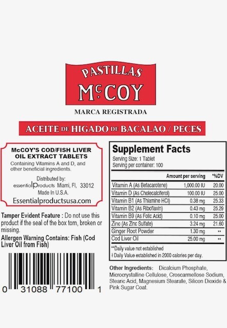 Pastillas Mccoy Cod/Fish Liver Oil Extract. 100 tablet | eBay