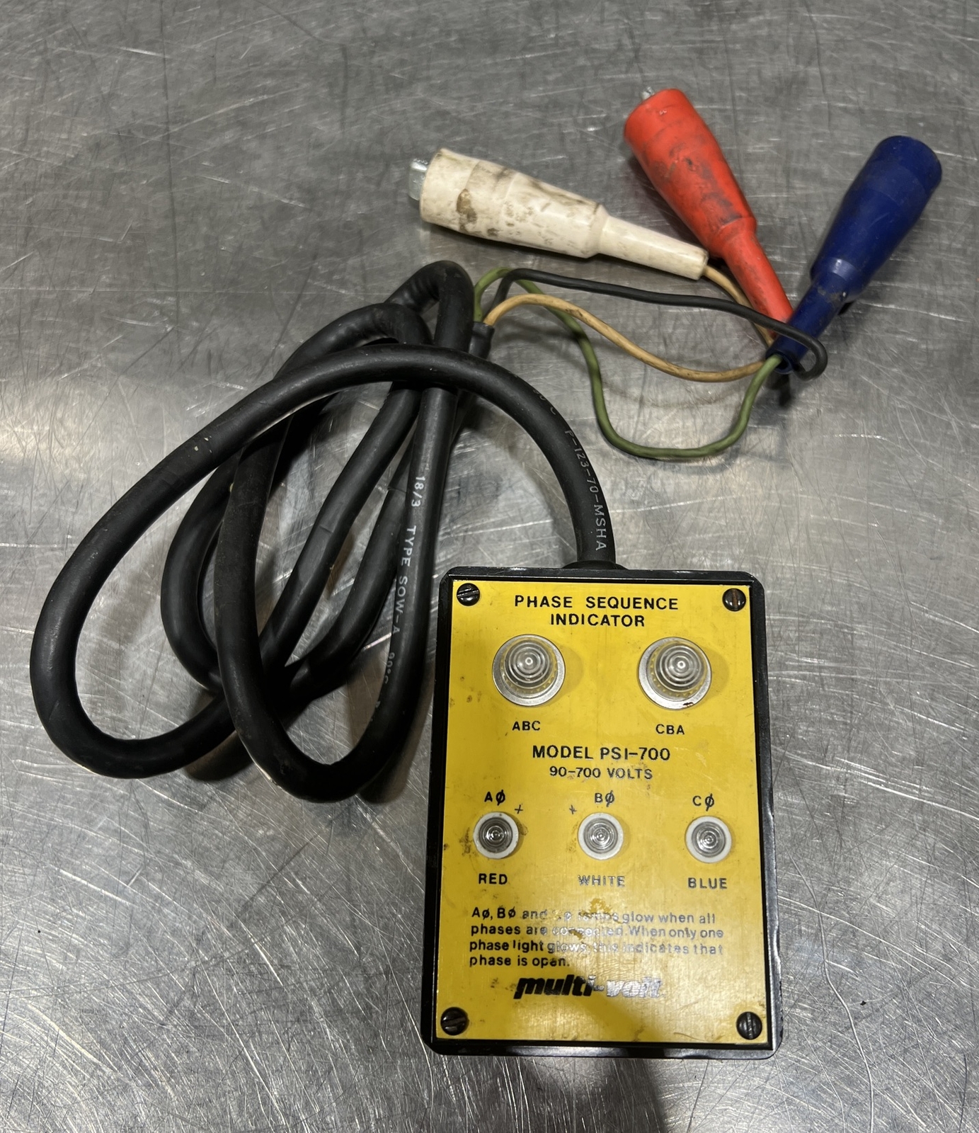 MULTI-VOLT Megger PSI-700 PHASE SEQUENCE ROTATION INDICATOR Used ...