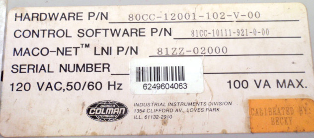 Barber Colman Maco Pac Maco 8000 _ 80CC-12001-102-V-00 ...