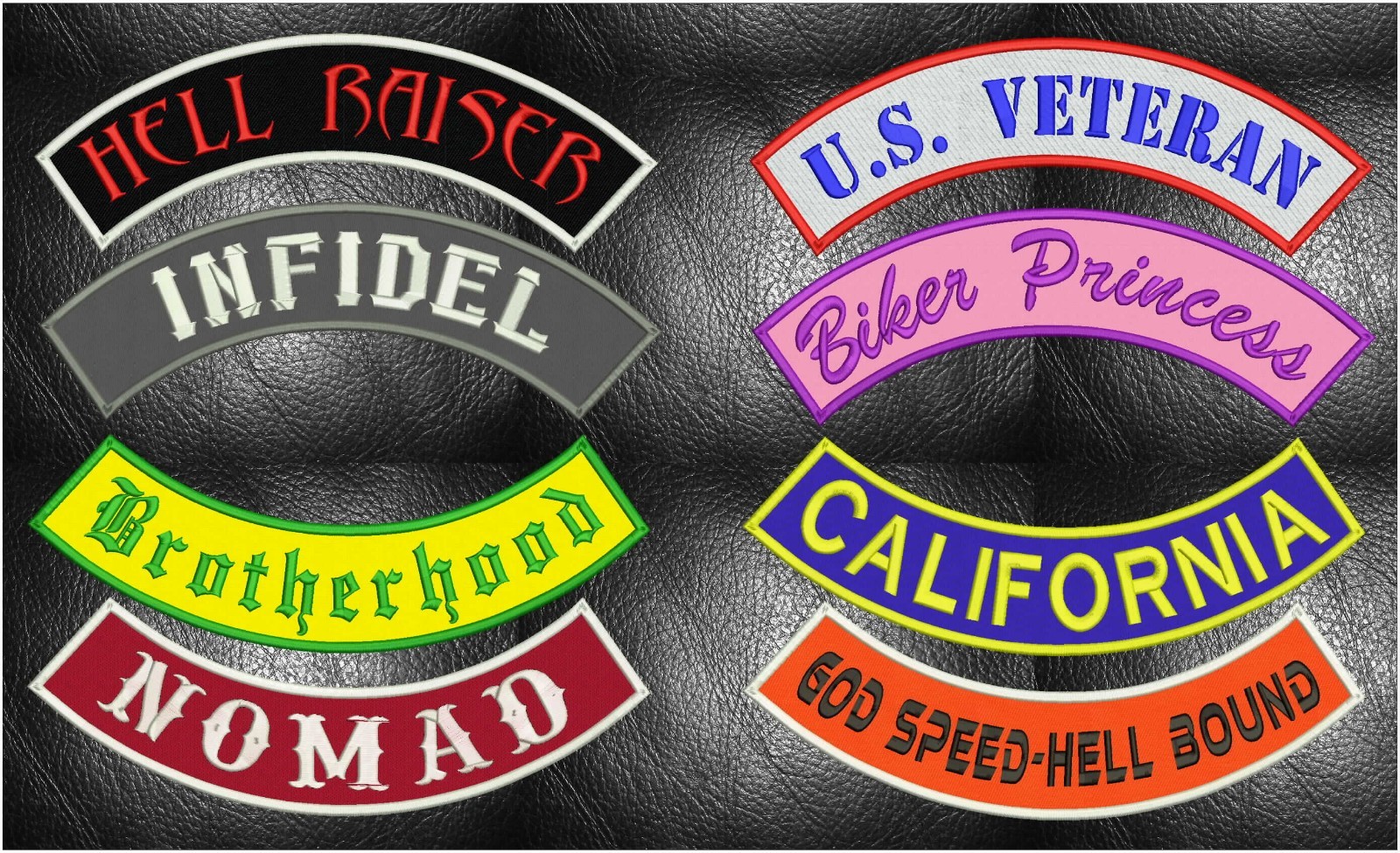 CUSTOM EMBROIDERED ROCKER PATCHES 13" MC TOP OR BOTTOM MOTORCYCLE VEST ...