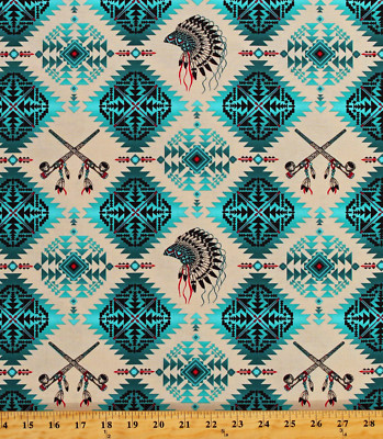Cotton Southwest Southwestern Patterned Turquoise Fabric Print By Yard ...