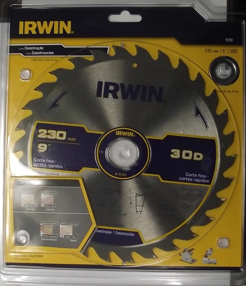 Irwin 9" x 30 Tooth Carbide Saw Blade 30mm, 25mm, 16mm Arbor 15160 | eBay