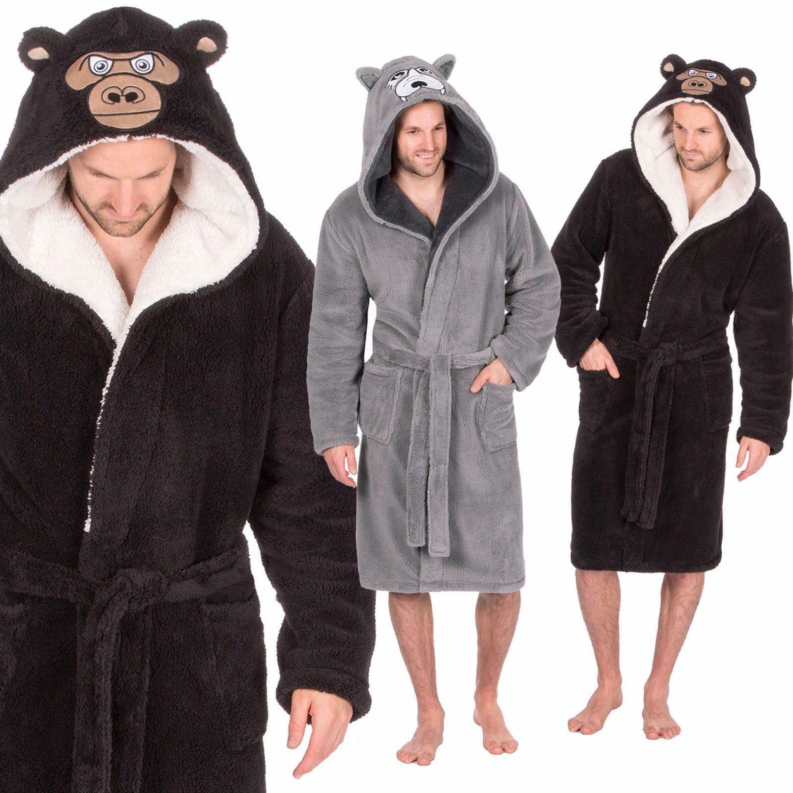 Mens Snuggle Fleece Wolf 3D Hooded Dressing Gown 1Onesie Robe Onesee | eBay